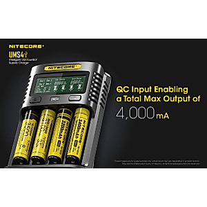 LifeMods Nitecore UMS4 USB Universal 4-Port Speedy Smart Charger for Li-Ion/Ni-MH/Ni-Cd/IMR 26650 22650 21700 20700 18650 18490 18350 17670 17500 17335 16340 RCR123 14500 AA AAA C D w Battery Case