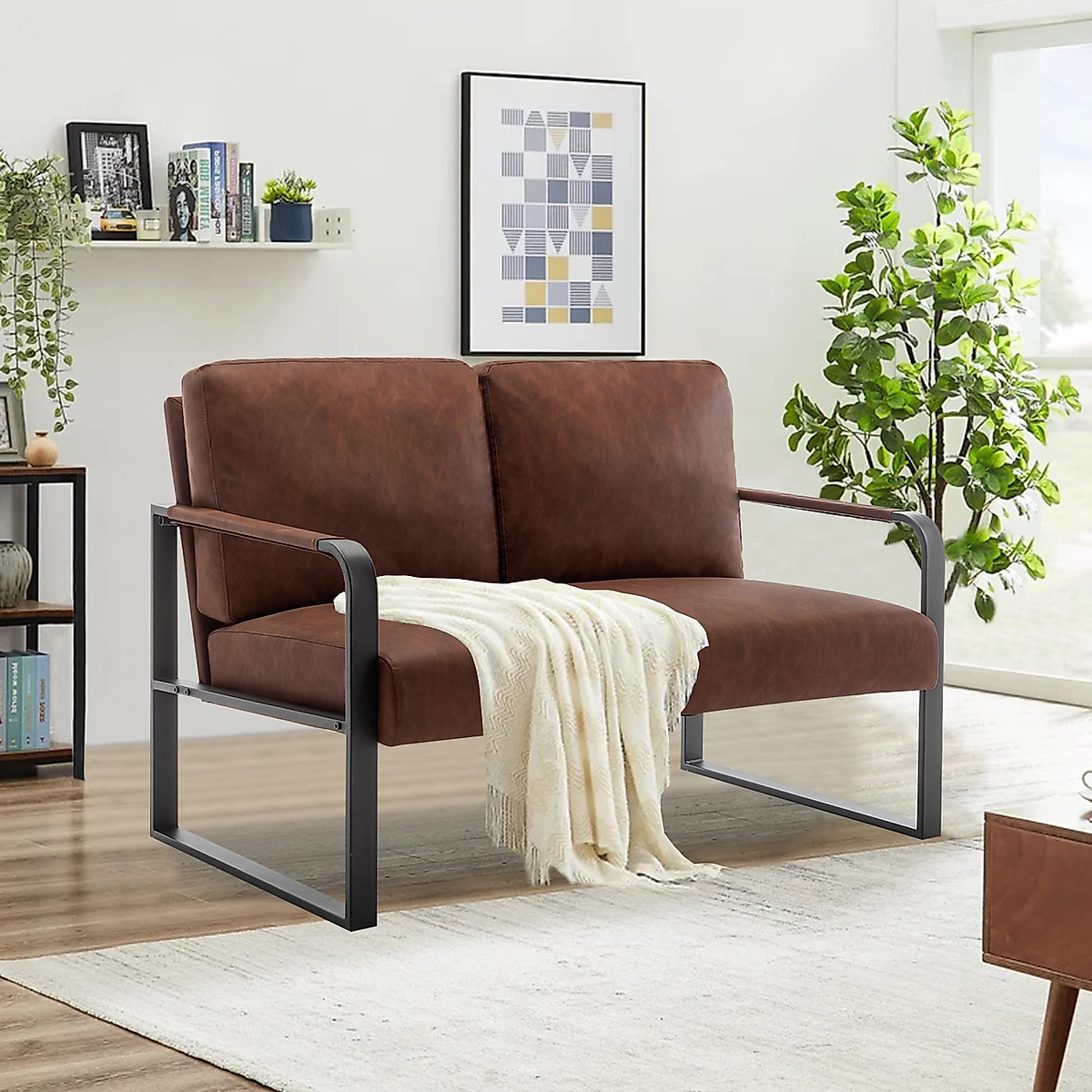 HAOBO Home Loveseat Couch Bench Settee for Living Room, Upholstered Small Sofa Couch PU Leather Banquette Lounge Bench for Dining Room Bedroom Funiture