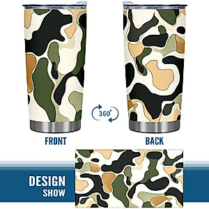 QWEUIOP 20oz Insulated Travel Coffee Mug Black Green Camouflage Pattern Stainless Steel Tumbler with Lid Double Wall Vacuum Coffee Cup For Hot and Cold Drinks14187