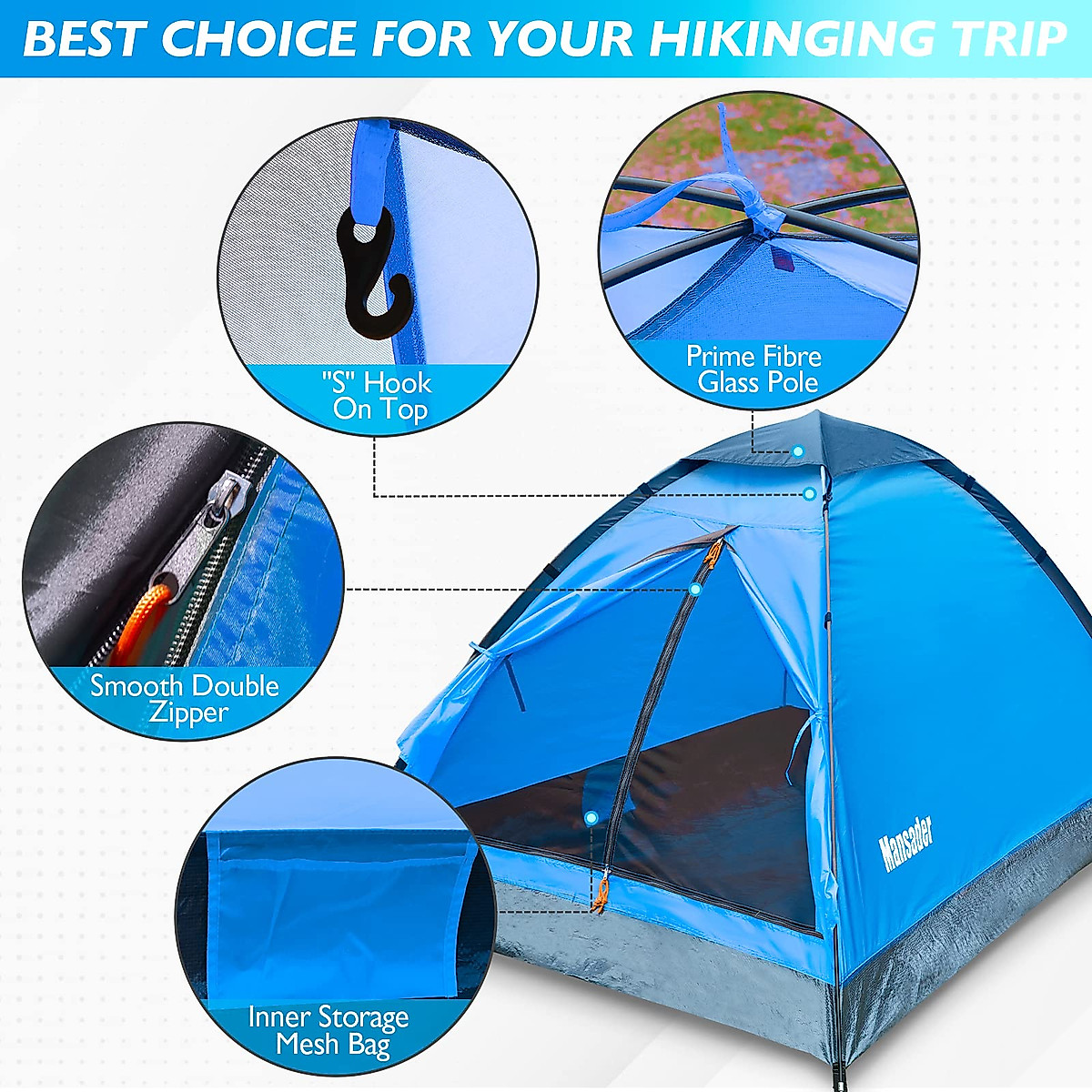 Small 2 Person Camping Dome Tent Waterproof Tents for Camping Portable Tent for Backpacking Hiking Mountaineering - Easy Setup