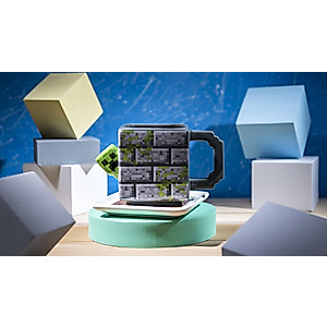 Zak Designs Minecraft Ceramic Sculpted Mug and Plate Set for Coffee, Tea, Breakfast or Dessert, 3D Character Collectible Keepsake (2-Piece, Non BPA, Creeper)