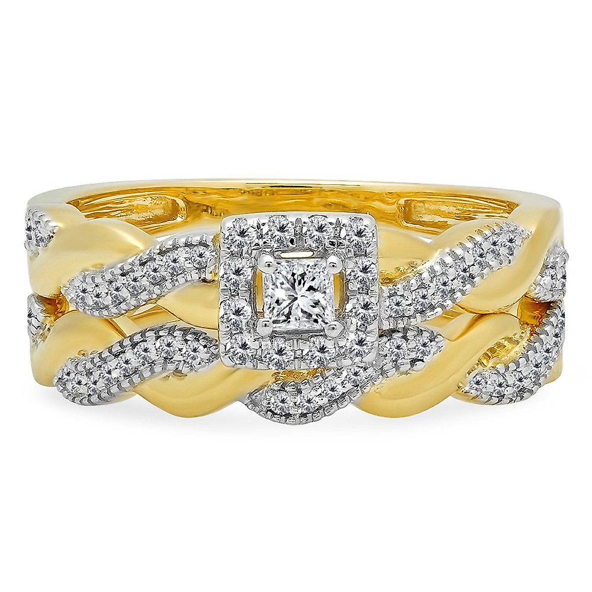 Dazzlingrock Collection 0.35 Carat (Ctw) 14K Princess & Round White Diamond Engagement Ring Wedding Set, Yellow Gold, Size 8.5