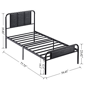 VECELO Twin Bed Frame Heavy Duty Metal Platform with Wooden Headboard Footboard Mattress Foundation 12 Strong Steel Slats Support Under Bed Storage/Easy Assemble