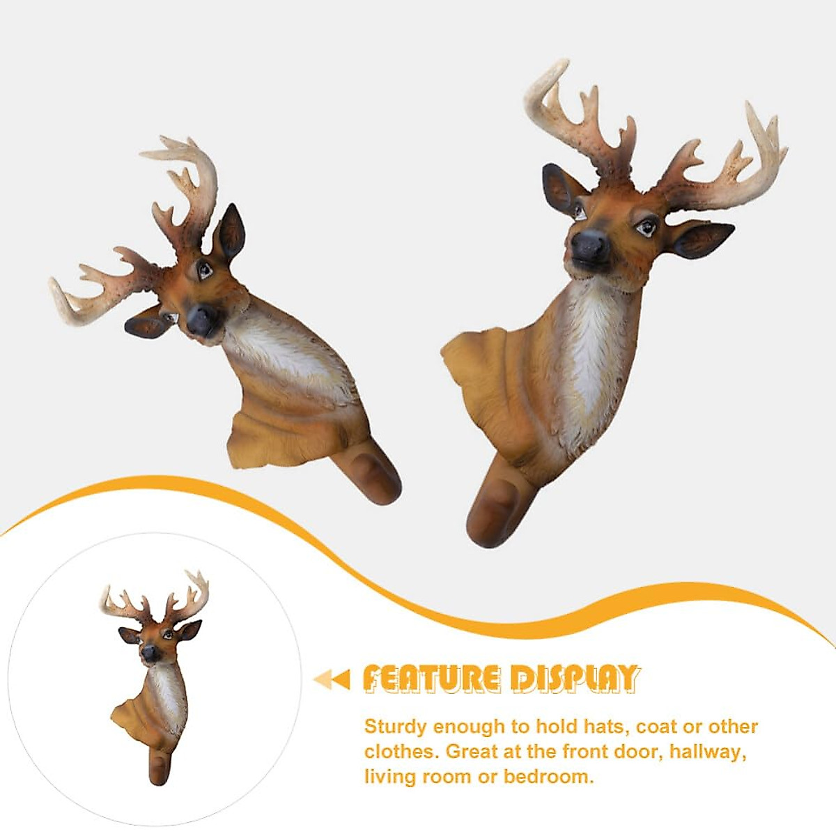 Animal Hook Shower Towel Hook Single Towel Hook Key Hooks Coat Hanger Deer Wall Sculpture Robe Hook Farmhouse Towel Rack Hooks for Hats Resin Wall-mounted Individual Wall Hook