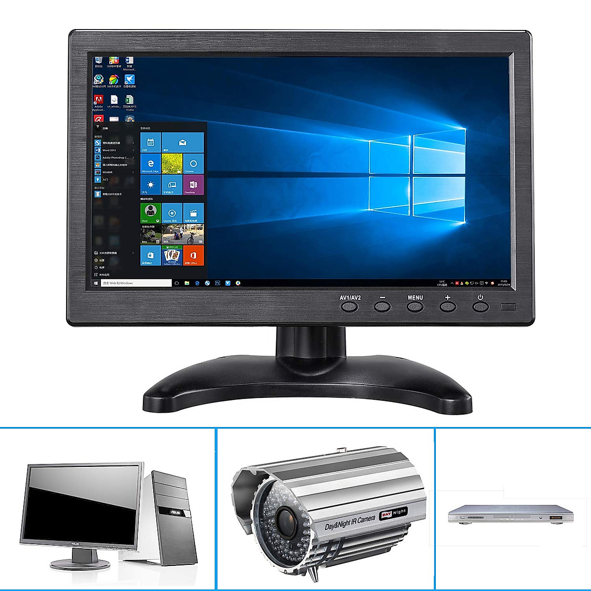 KALESMART 10.1 inch Small Computer Monitor HD 1024x600 with HDMI VGA BNC Port, Display Screen Monitor, Video HDMI Monitor - Build with Speakers
