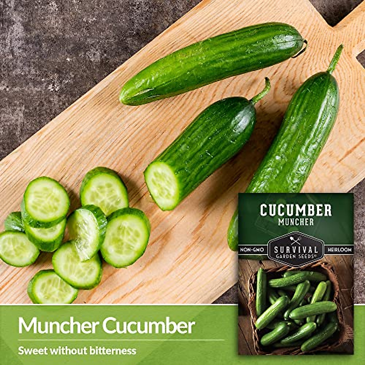 Survival Garden Seeds - Muncher Cucumber Seed for Planting - Packet with Instructions to Plant and Grow Delicious Burpless Slicing Cucumbers in Your Home Vegetable Garden - Non-GMO Heirloom Variety