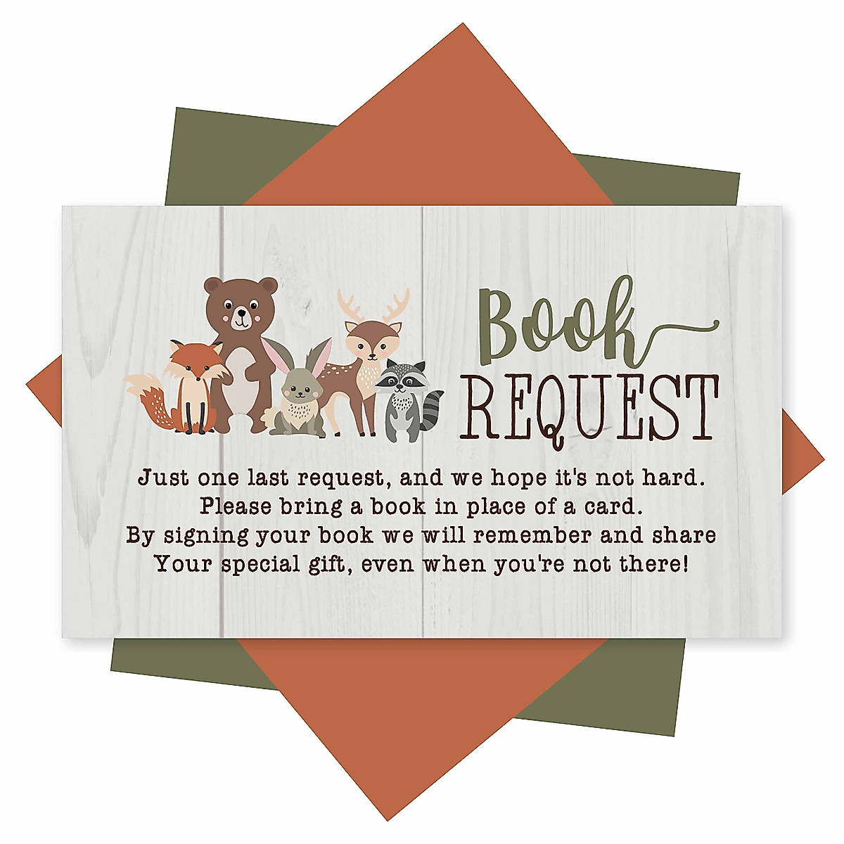 Hadley Designs 25 Cute Rustic Woodland Forest Invitations, 25 Books for Request Cards, Sprinkle Invite for Toddlers, Bring A Book Instead Of A Car, Invitation Inserts for Baby Shower