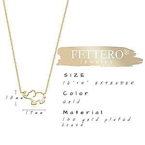 Fettero Elephant Necklace for Women Gold Open Pendant Dainty Chain 14K Gold Plated Minimalist Simple Cute Animal Jewelry Gift