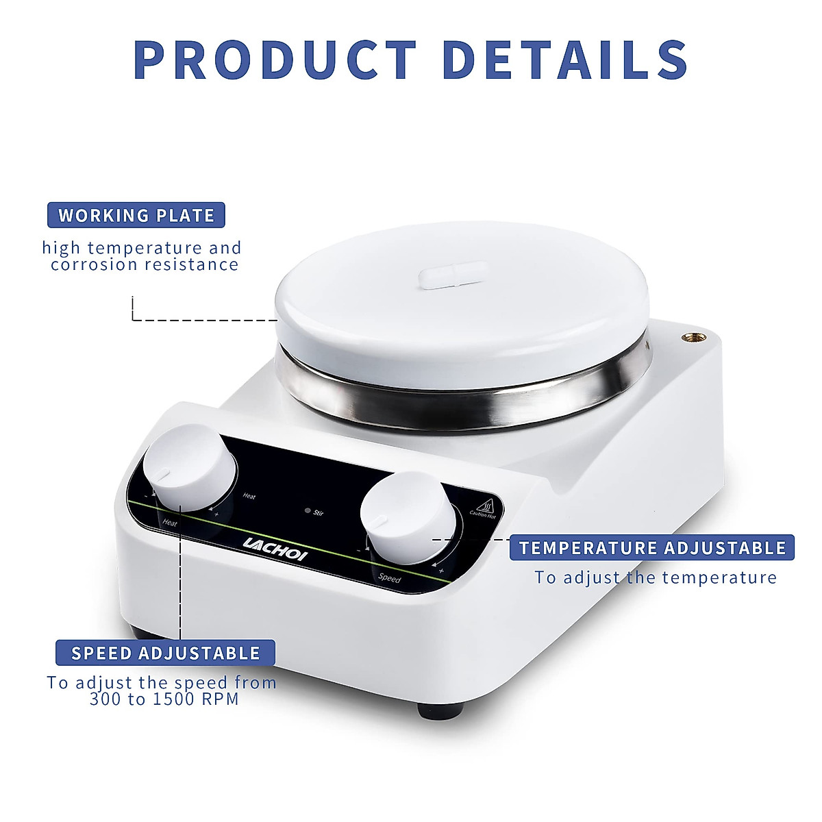 LACHOI Magnetic Stirrer Hot Plate Mixer 280℃ Hot Plate Magnetic Stir Plate 300-1500RPM 5000ml Stirring Capacity Magnetic Hotplate Stirrer with Stirring Bar Lab Stirrer(Heating)