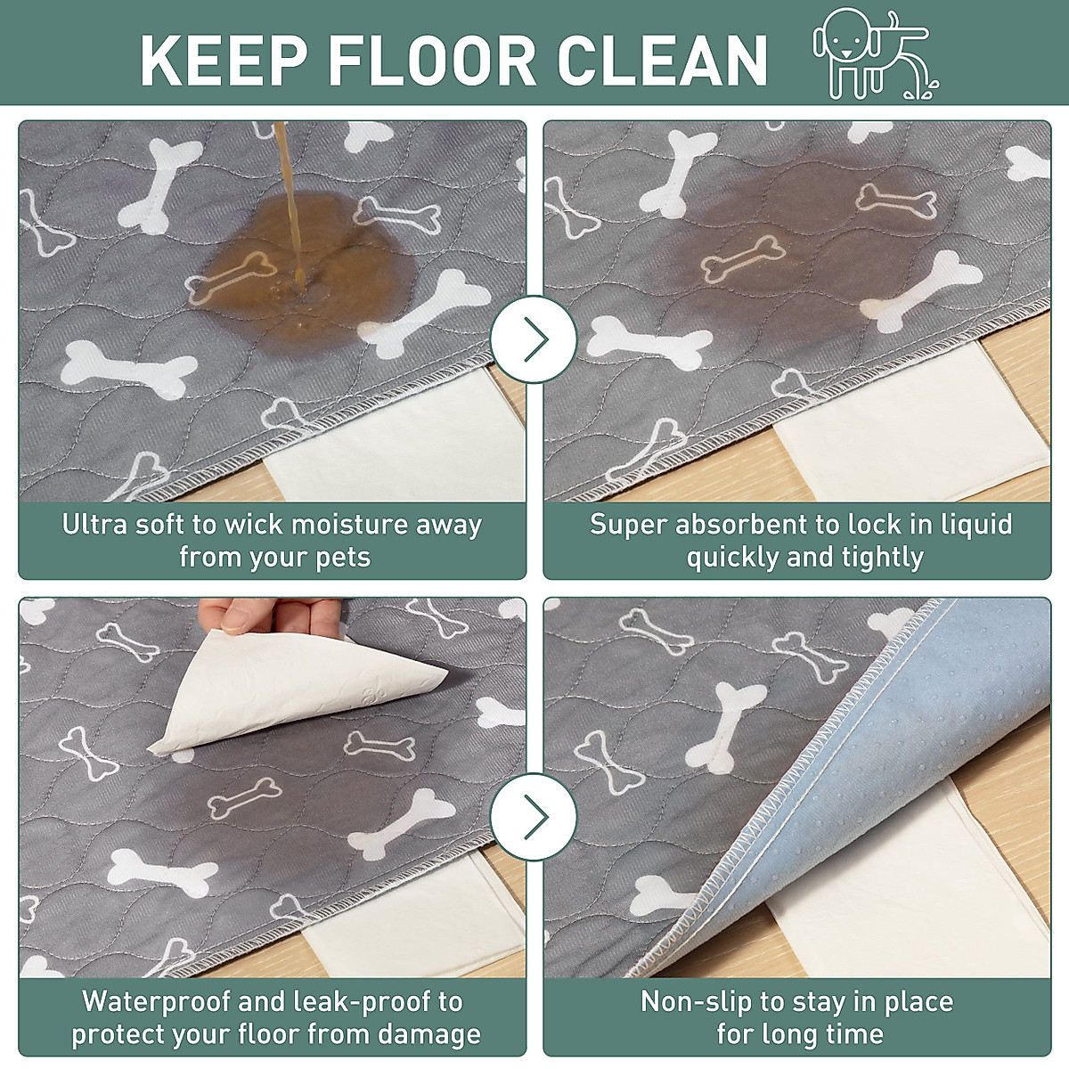 Eterish Reusable Washable Pee Pads for Dogs Large/Extra Large 31'' x 36'' 2 Pack, Absorbent Pet Puppy Dog Training Pads Non-Slip, Waterproof Whelping Potty Pads for Dogs Leak-Proof