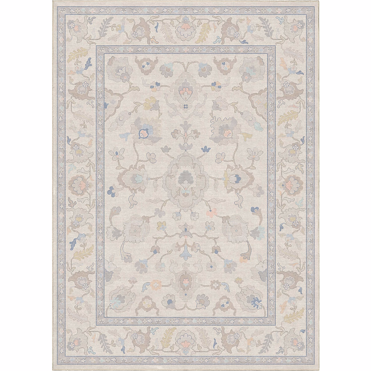 Well Woven Ushak Konya Cream 6' x 9' Area Rug for Large Living Room and Dining Room - Updated Traditional Boho Design, Easy Clean, Floor-Friendly Backing