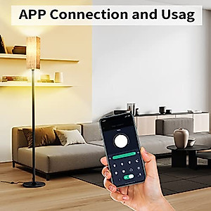 Firturezir Floor Lamp for Living Room, Modern Floor Lamp with Remote Control, Stepless Dimmable 12W Bulb Included, APP Connection and Usage Standing Lamp Tall Lamps for Living Room Bedroom