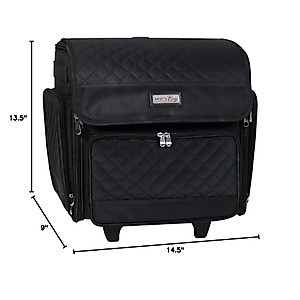 Everything Mary Deluxe Rolling Papercraft Craft Case, Black Quilted - Scrapbook Tote Bag w/Wheels for Scrapbooking & Art - Travel Organizer Storage for IRIS Boxes - for Teachers & Medical