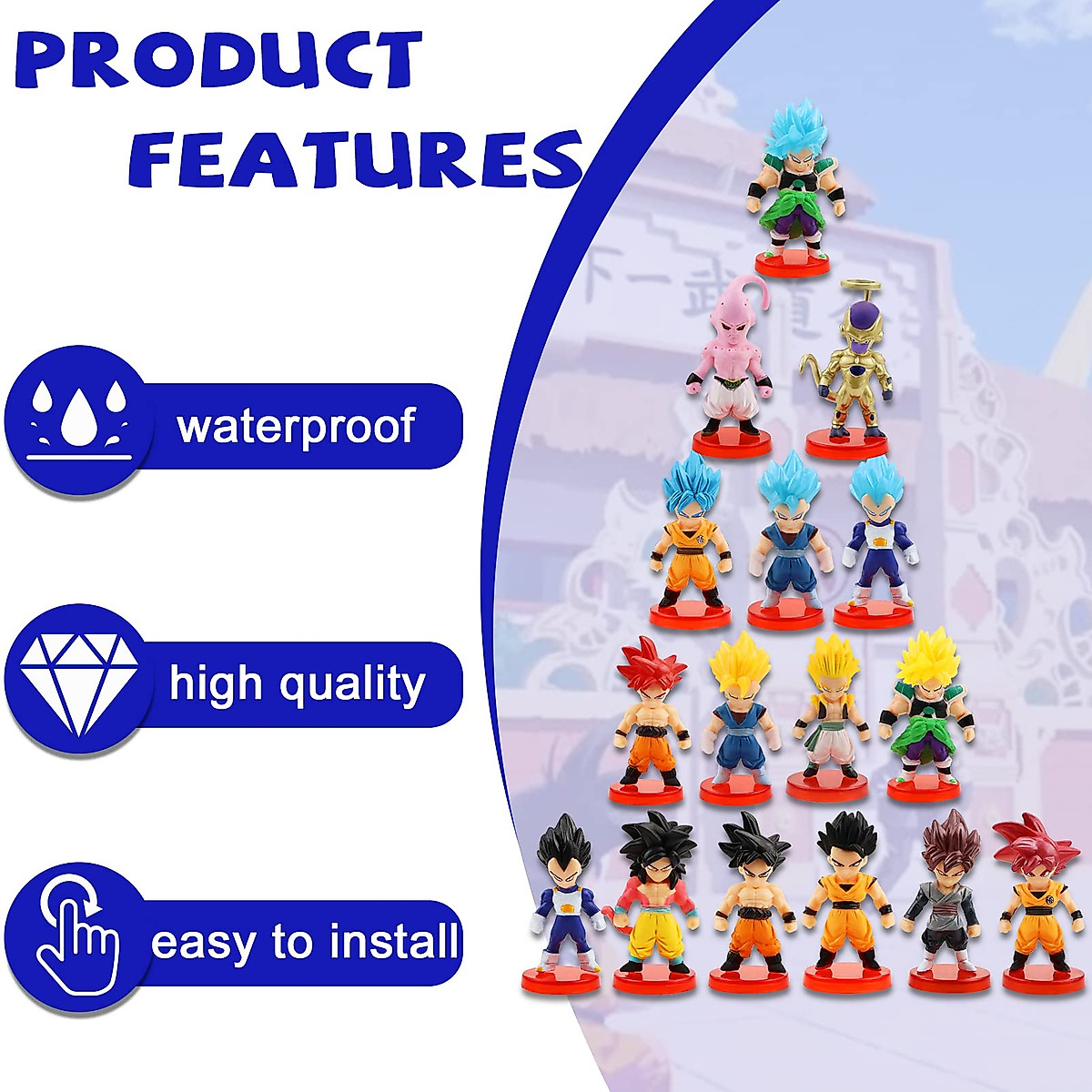 HONGFENG 16 Pack DBZ Anime Cartoon Cake Toppers,3" Goku Figures Cake Toppers Set.