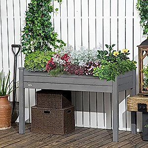 Outsunny 48" Raised Garden Bed, Elevated Wooden Planter Box with Draining Holes for Vegetables, Herb and Flowers Backyard, Patio, Balcony Use, Dark Gray