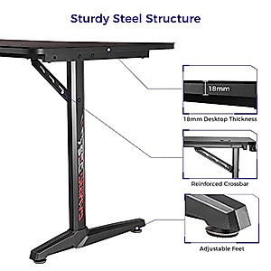 It's_Organized Gaming Desk, 60 Inch Computer Desk Carbon Fiber Surface Gamer Desk with Free Mouse pad, T-Shaped Professional Gaming Table with USB Gaming Rack, Cup Holder & Headphone Hooks, (Black)