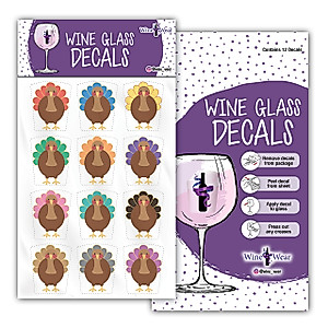 Drink Markers 12pc - Thanksgiving Reusable Funny Turkey Static Cling Glass Sticker Decals