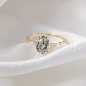 Natural Moss Agate Gemstone Genuine 925 Sterling Silver Ring for Women Oval Cut Women's Ring for Engagement Silver 925 Jewelry Personality Ring for Women (8)