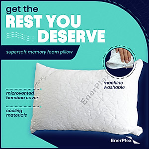 EnerPlex Memory Foam Pillows - Pack of 1 Adjustable, CertiPUR-US Certified King Size Pillows for Sleeping w/Extra Foam & Removable Viscose of Bamboo Cover - Machine Washable Firm Pillow