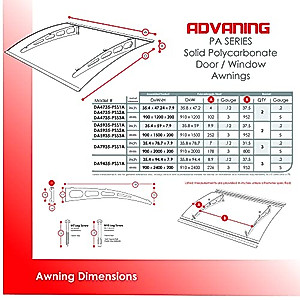 ADVANING DA4735-PSS1A PA Series, Premium Quality Crystal Polycarbonate Door/Window Awning Ideal for Rain, Snow and UV Protection, 47"W x 35"D, Clear/Silver Brackets