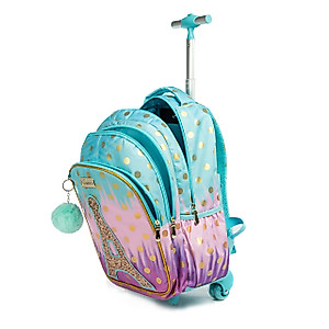 Meetbelify Rolling Backpack for Girls Rolling Backpacks with Wheels Trolley Trip Luggage for Elementary Student with Lunch Box