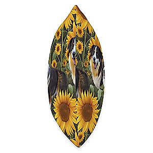 Australian Shepherds Lovers Accessories Cute Australian Shepherds Enchanted Sunflower Garden Drawing Throw Pillow, 18x18, Multicolor