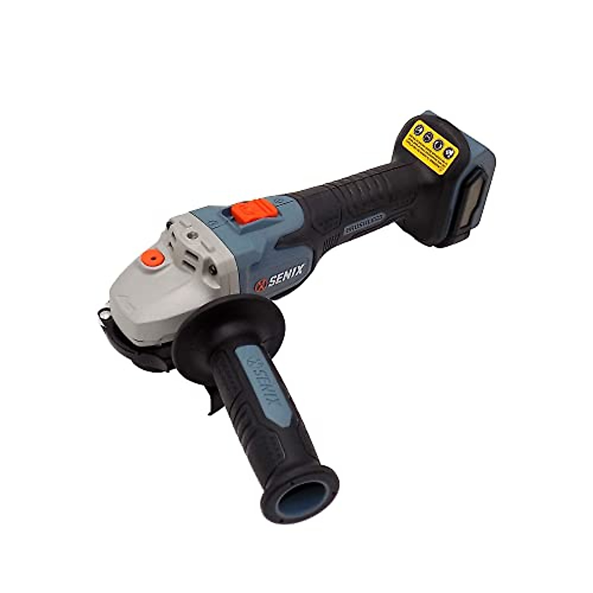 SENIX X2 20 Volt Max* 5-Inch Brushless Angle Grinder Tool, 8500 RPM Max, 3-Position Auxiliary Handle, Spring-Loaded Safety Slide Switch, 2.5 Ah Battery and Charger Included (PAX2125-M2)