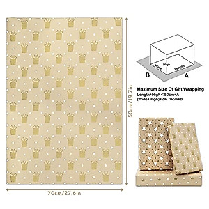 Elegant Gift Birthday Princess Wrapping Paper For Mom Dad Boys Girls Friends, 20x28" Per Sheet(6 sheets:23 sq.ft.ttl.) in 3 Designs Include Classic Patterns Like Polka Dots Crown Gift Package Stars For Wedding Bridal Shower Engagements Birthday Christmas