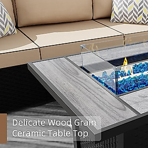 Shintenchi 45 Inch Propane Fire Pit Table with Glass Window Protector, Outdoor 50,000 BTU Steel Gas Fire Pit with Lid, Glass Crystal Stone, Waterproof Cover and Rattan Pattern for Patio, Yard, Party