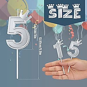 3inch Crown Number Candle, Bright Silver 3D Birthday Number Candle Cake Topper with Crown Cake Numeral Candles Number Candles for Birthday Anniversary Parties (Number 5)