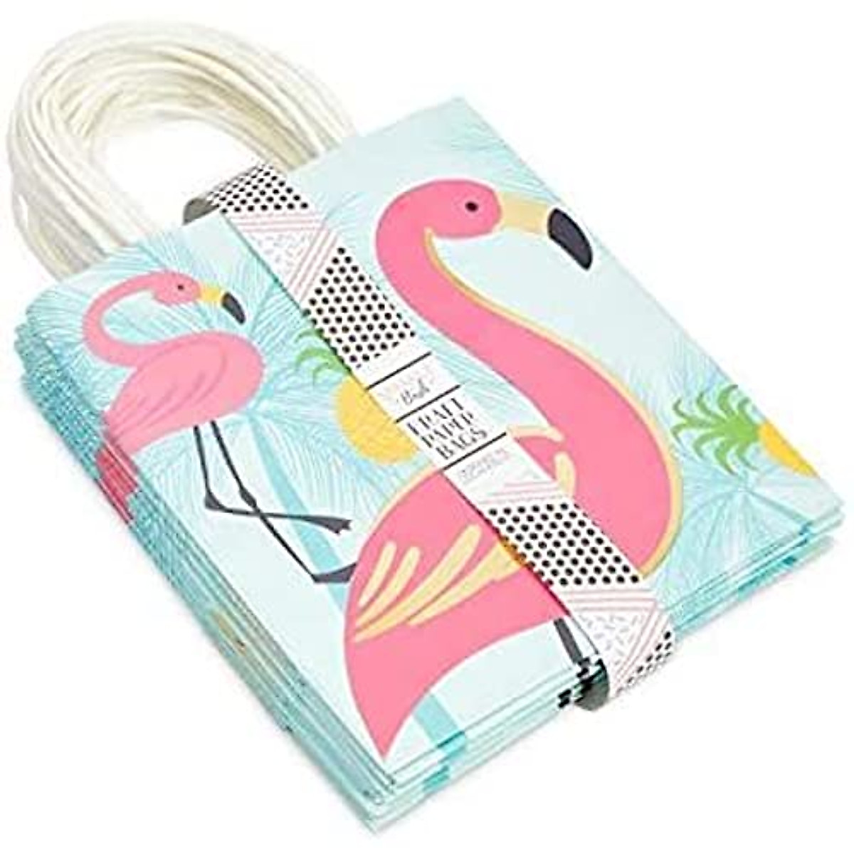 Sparkle and Bash Flamingo Gift Bag with Handles for Birthday Party Favors (8 x 9 x 4 In, 15 Pack)