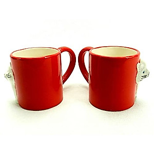 TDL Kissing Cat Mugs, Cute Matching Coffee Mugs, 3-Finger Loop Handles for Easy Handling, Ceramic Cups, Dishwasher Safe - Set of 2, Red, 3 1/4'' diameter (5 1/2'' edge to handle) x 3 1/2''H