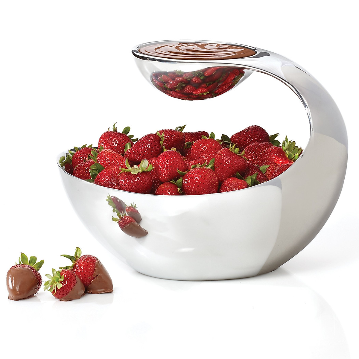 nambe Scoop Server | Two-Tiered Chip and Dip Bowl | Cold & Hot Appetizer Serving Bowl | Made of Metal Alloy | 11 x 8 Inch | Designed by Wei Young (Silver)