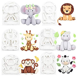 FUNSHOWCASE Jungle Animals Fondant Silicone Molds Sugarcraft Cake Decoration 6-count Height 2.6-3.6inch