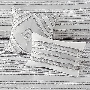 Urban Habitat Avery 100% Cotton Clipped Jacquard Duvet Casual Stripe Design, All Season Comforter Cover Modern Bedding Set with Matching Sham, Decorative Pillow, Full/Queen, Grey 5 Piece