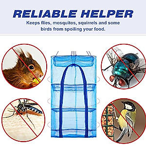 Cunno 4 Pcs Herb Drying Rack 4 Layer Hanging Drying Net Folding Fish Mesh with Zippers Non Toxic Nylon Netting for Fish Vegetables Meat Herb Fruit Plants Net Dry Cage, Blue, 13.8 x 13.8 x 25.6 Inch