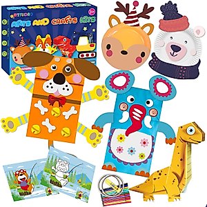 Arts and Crafts for Kids, Animal Paper Craft Kits for Toddlers Ages 3-5, 24 Pcs Fun Creative DIY Activities Projects Craft Box for Boys & Girls Preschool Classroom/ Birthday/ Christmas Party Supplies