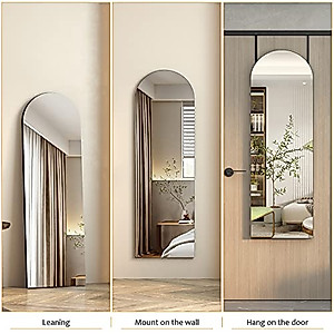 Kasibie Arched Full Length Mirror, 47"x14.5" Wall Mounted Mirror, Over The Door Hanging Mirror, Leaning Against Wall Mirror, Sleek Arched Mirror for Bedroom Living Room (Black)