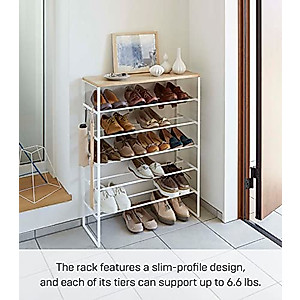 Yamazaki Home 6 Tier Wood Top Steel | Shoe Rack, One Size, White
