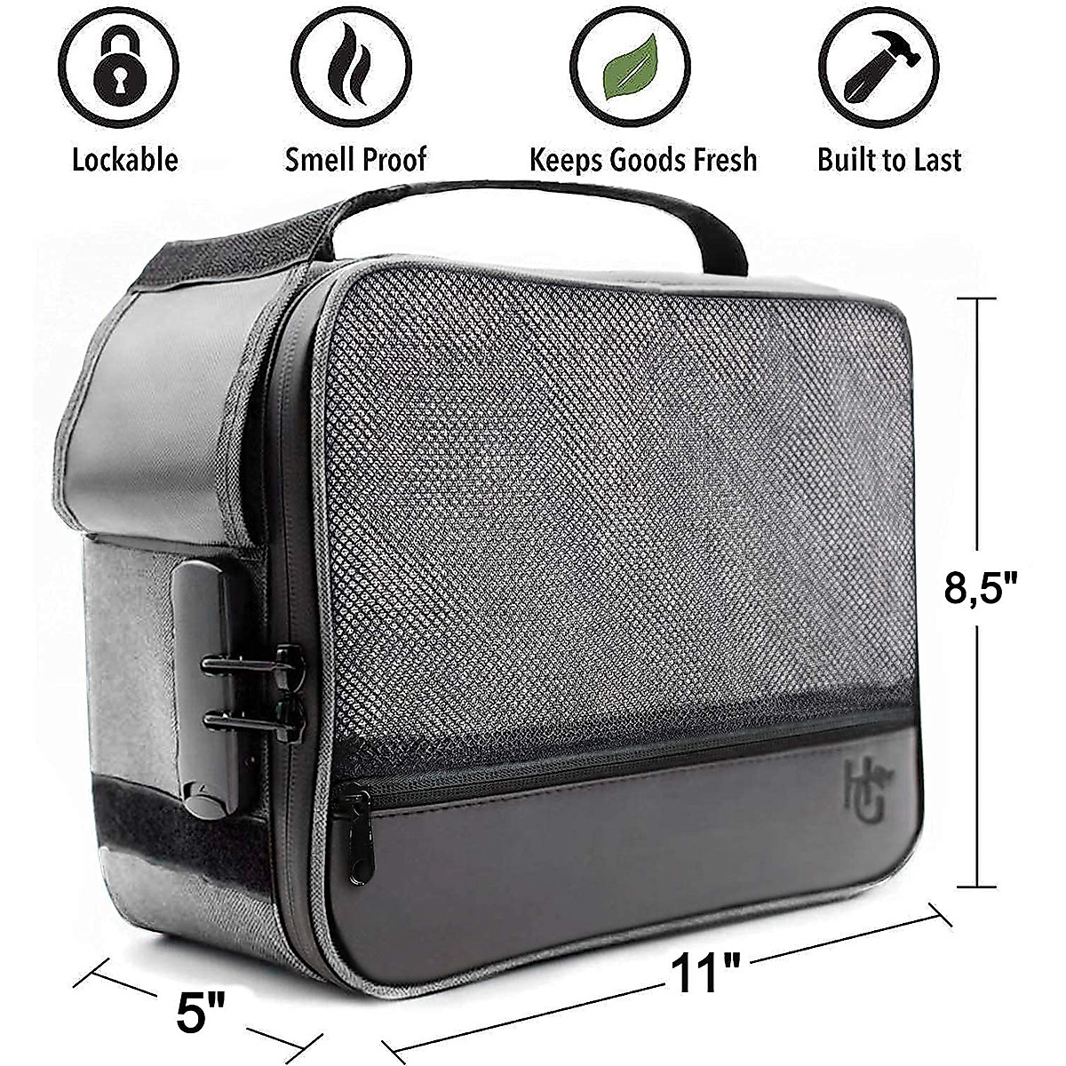 Herb Guard Extra Large Smell Proof Case with Combination Lock (Smell Proof Box Holds Herbs, Spices, Teas and Dried Foods) Comes with Smell Proof Jar, Built In Tray, Travel Bags