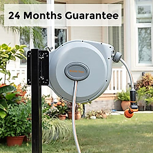 Giraffe Retractable Garden Hose Reel with 5/8" x 60ft+5ft Water Hose 180° Swivel Bracket, Any Length Lock