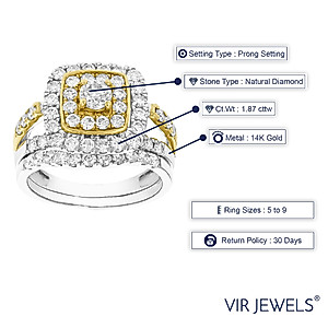 Vir Jewels 1.87 cttw Diamond Wedding Engagement Ring Bridal Set 14K Two Tone Gold Size 6