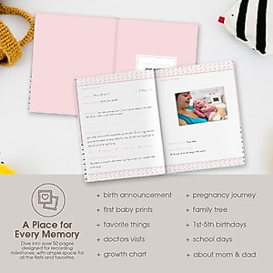 Pearhead Hello Baby First 5 Years Memory Book, Baby Girl Keepsake for New and Expectant Parents, Pregnancy And Milestone Journal, Pink