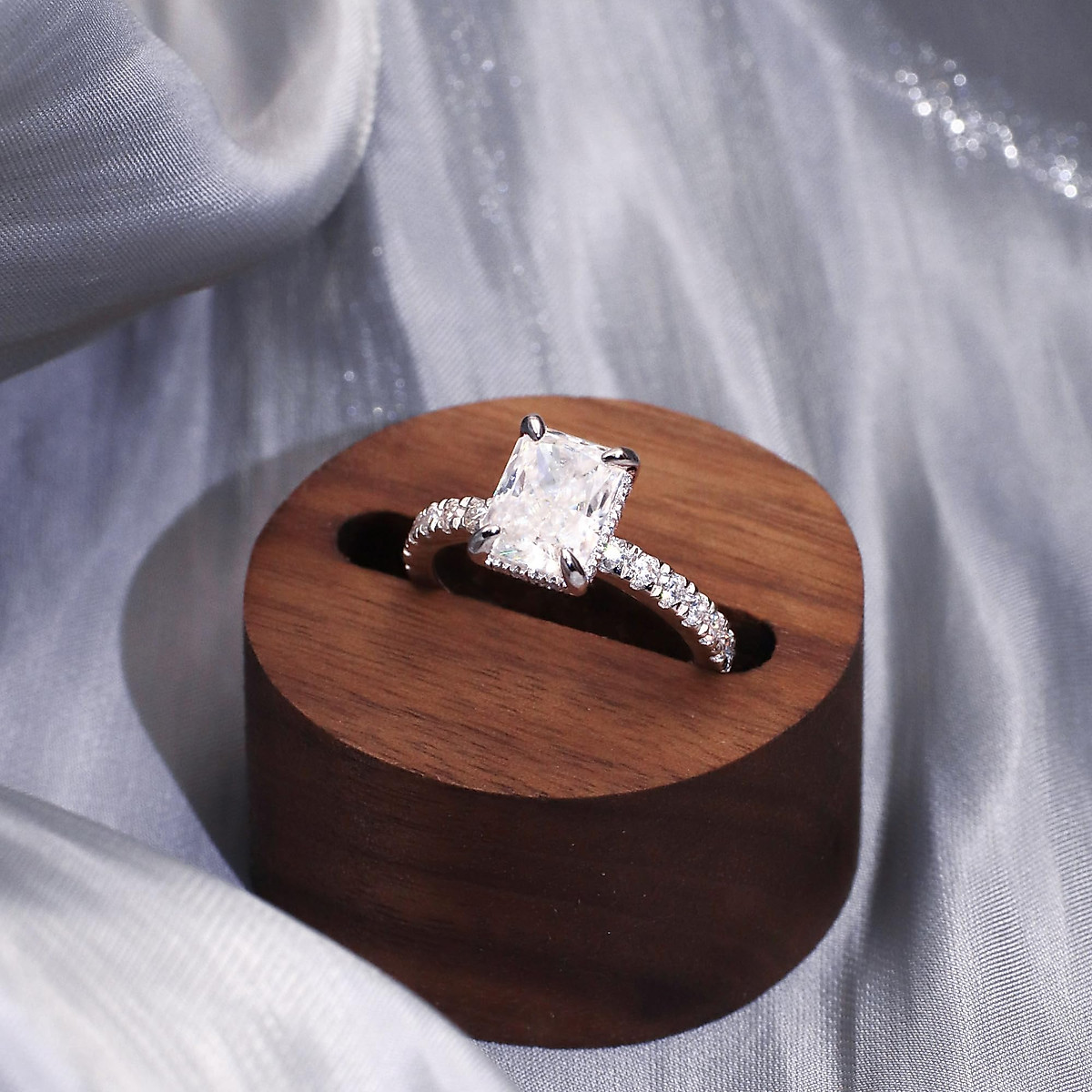 TIANYU GEMS 3.0ct Engagement Rings for Women, Sterling Silver GHI VVS Square Radiant Cut Moissanite Engagement Rings for Proposal Wedding Party Dress Costume Memorial Day (7, Silver)