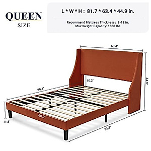 Allewie Queen Bed Frame, Platform Bed Frame Queen Size with Upholstered Headboard, Modern Deluxe Wingback, Wood Slat Support, Mattress Foundation, Burnt Orange