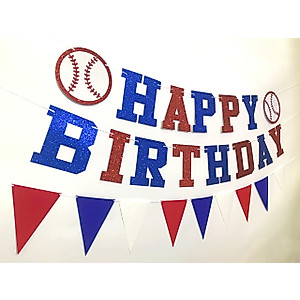 Baseball Birthday Banner - Baseball Happy Birthday Banner and Felt Pennants for Sports/Baseball Theme Birthday Party decorations (Pre-Strung)