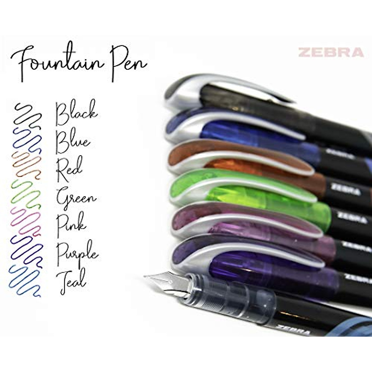 Zebra Pen Zensations Fountain Pen Set, Fine Point 0.6mm, Black Non-Toxic Ink, Stainless Steel Nib, Disposable, 2-Pack (04112)