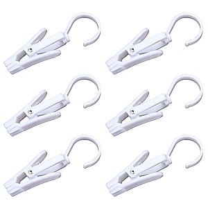 6 Pieces Laundry Hooks Clips Clothes Pins Rotating Laundry Hook Hanging Clips Plastic Fabric Chips Hanging Curtain Clips Tent Tarp Clips for Home Office Workshop Travel Outdoor Camp, White