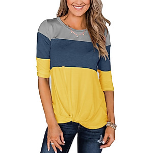 Minthunter Women's Half Sleeve T Shirts Casual Color Block Round Neck Spring Tops (X-Large, A-Yellow)