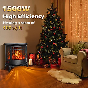 LifePlus Electric Fireplace, 25 Inch Fireplace Heater with Thermostat, Freestanding Fireplace Stove with Real & Adjustable Flame, Overheating Protection, 1500W Space Heater for Home Indoor Use